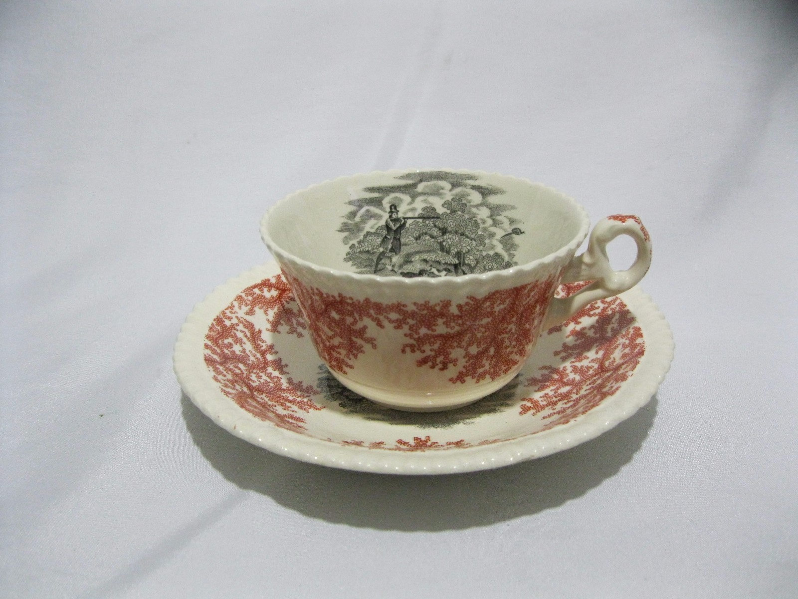 COPELAND SPODE English Hunt Scene 2-Color Red & Black transfer ware cup ...