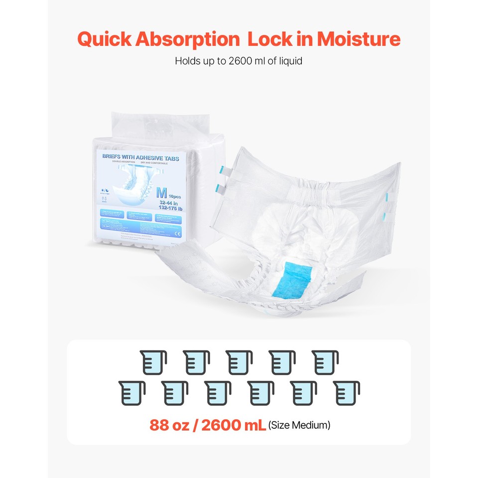 Adult Disposable Underwear Brief Diapers Tab Closure for Men Women M 40 ...