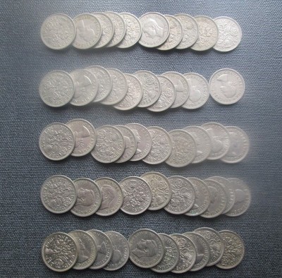 Bulk Lot of 50 Sixpence Coins - 6d - Mix of George VI & Elizabeth II ...