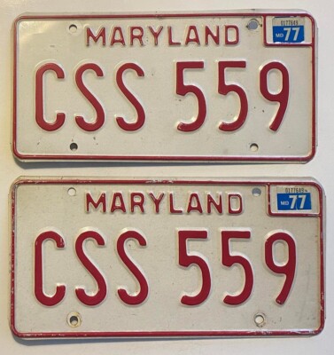 Maryland 1977 License Plate PAIR # CSS 559 | eBay