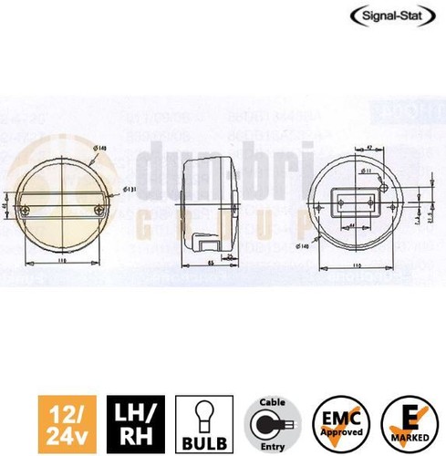 Signal-Stat THQ/06 140mm Round Rear Fog Lamp Light Truck Trailer Lorry ...