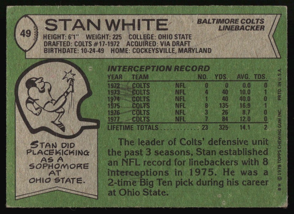 1978 Topps Stan White #49 Baltimore Colts L4 | eBay