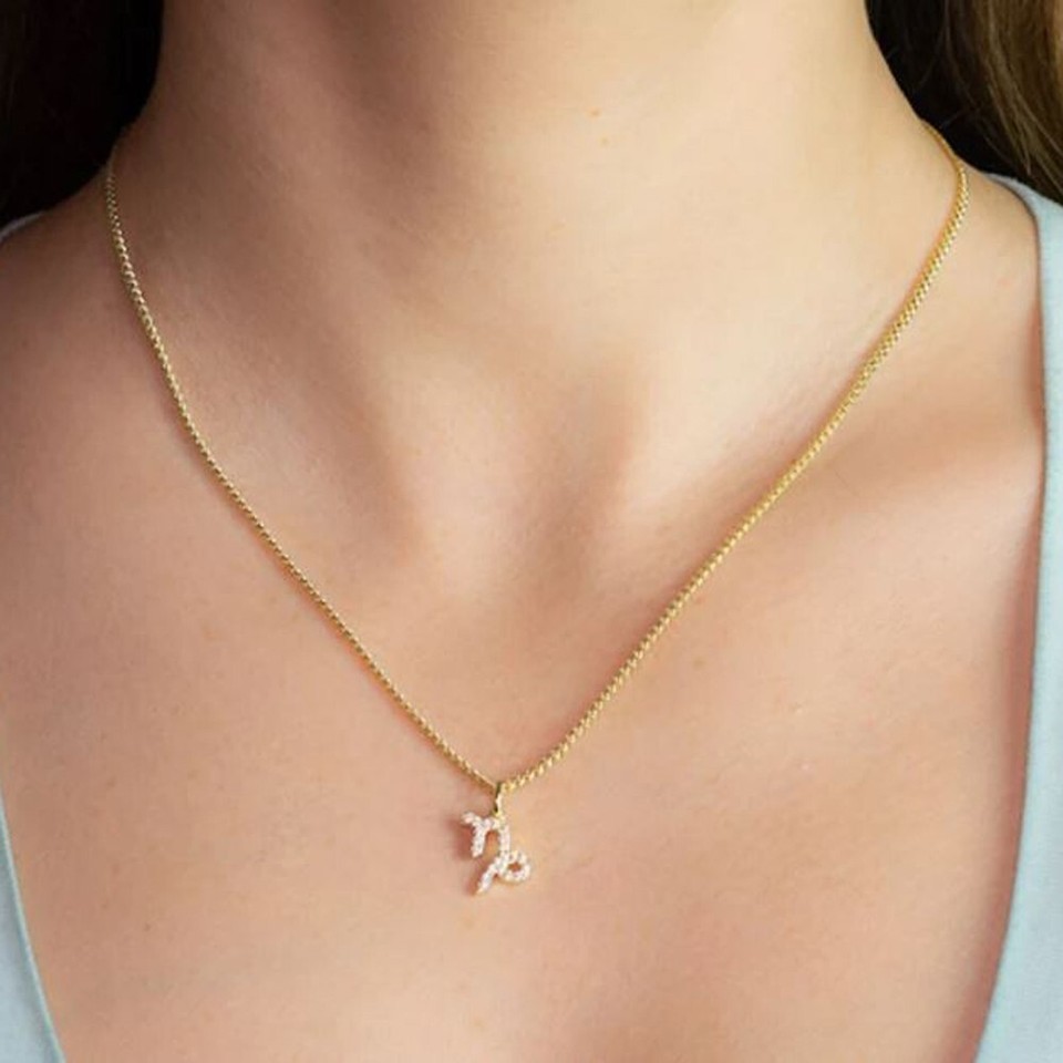 Lab-Created Capricorn Zodiac Sign Pendant Necklace 14K Yellow Gold ...
