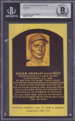 Sam Rice (d,1974) Signed HOF Hall of Fame Yellow Plaque Postcard ...