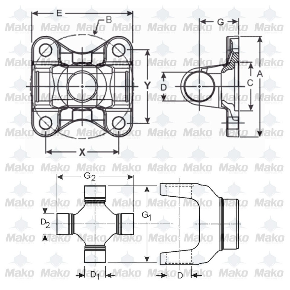 SPICER 1350 Series 3-2-1619 Flange Yoke Pilot 2"F 4.250BC XY 3.005 C3-2 ...