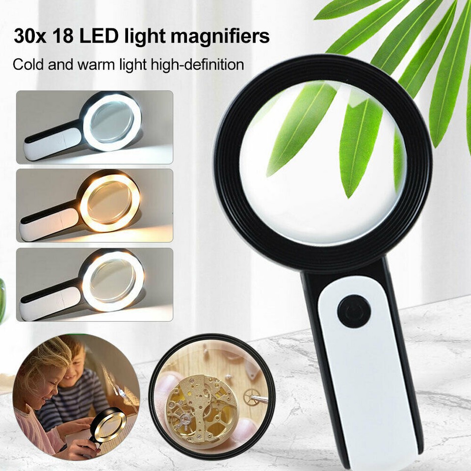 Extra Große LED Handlupe mit Licht 30Fach Vergrößerung Beleuchtete ...