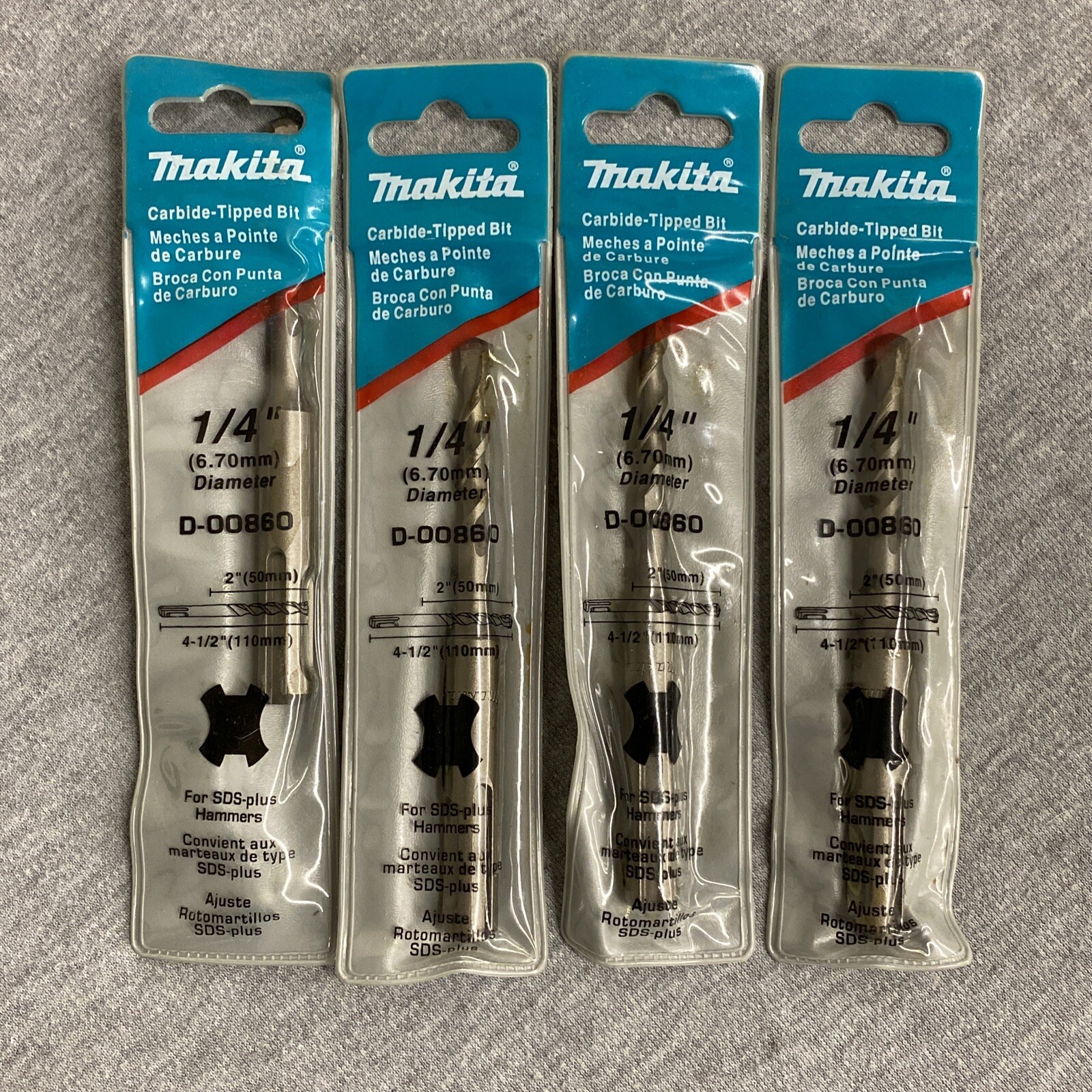 Makita D-00860 1/4" Diameter Carbid Tipped Bit SDS-Plus (4 Pack) for ...