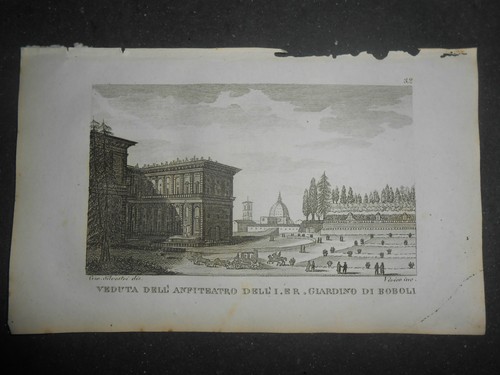 1830 INCISIONE VEDUTA DELL'ANFITEATRO DEL GIARDINO DI BOLOLI FIRENZE ...