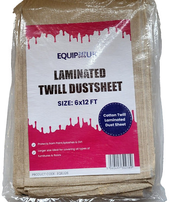 5 X POLY BACKED LAMINATED 12FT X 6FT 100% WATERPROOF COTTON DUST SHEETS ...