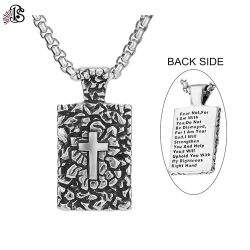 Mens Women Stainless Steel Cross Isaiah 41:10 Bible Prayer Pendant ...