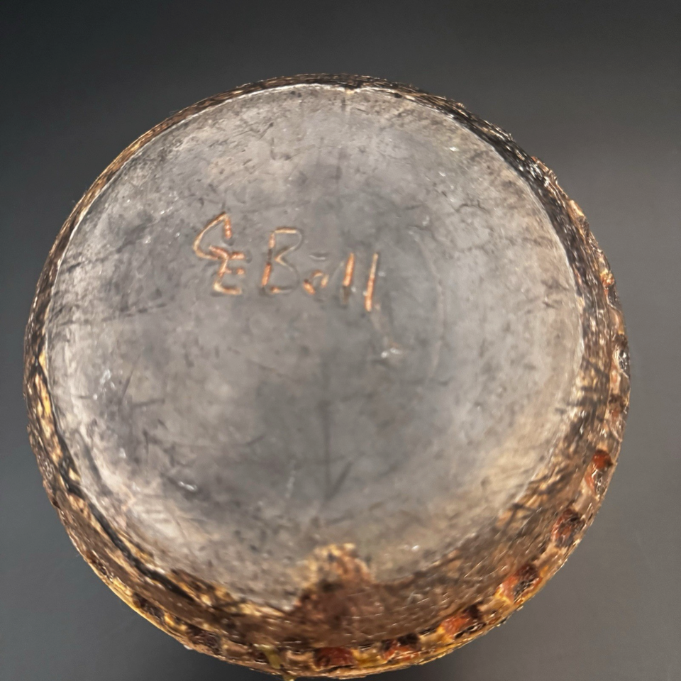 MCM Raku Art Pottery Vase Vessel Signed Ball Round Geometric Design ...