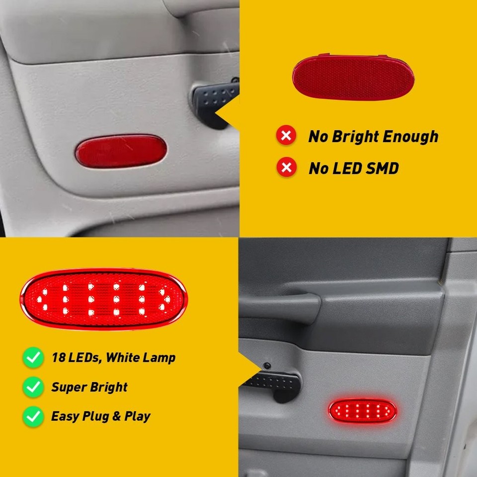 For Dodge Ram 2002-2009 Red Lens LED Rear Door Panel Courtesy Light ...
