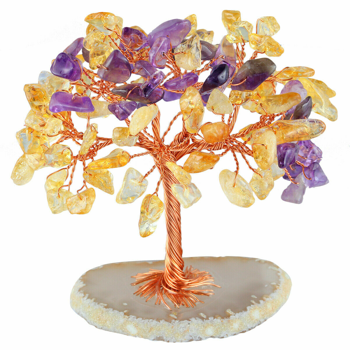 Natural Crystal Tree Copper Money Tree with Agate Slice Base for Luck ...