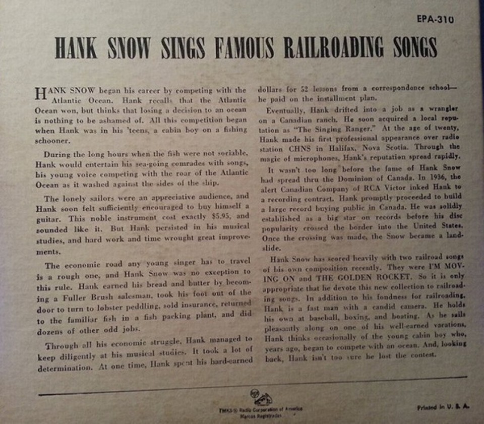 Hank Snow And The Rainbow Ranch Boys - Hank Snow Sings Famous Railroad ...