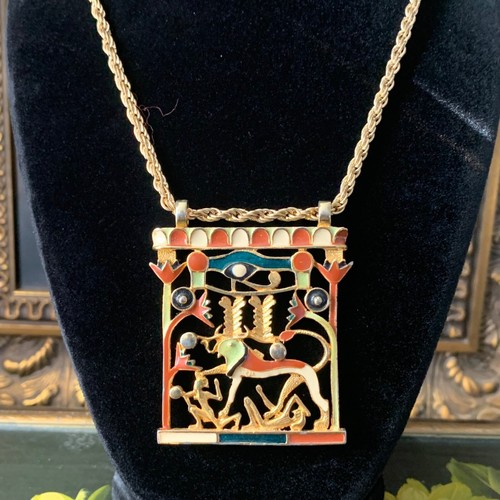 Vintage Egyptian Revival Cartouche Pendant Necklace Apis Sacred Bull ...