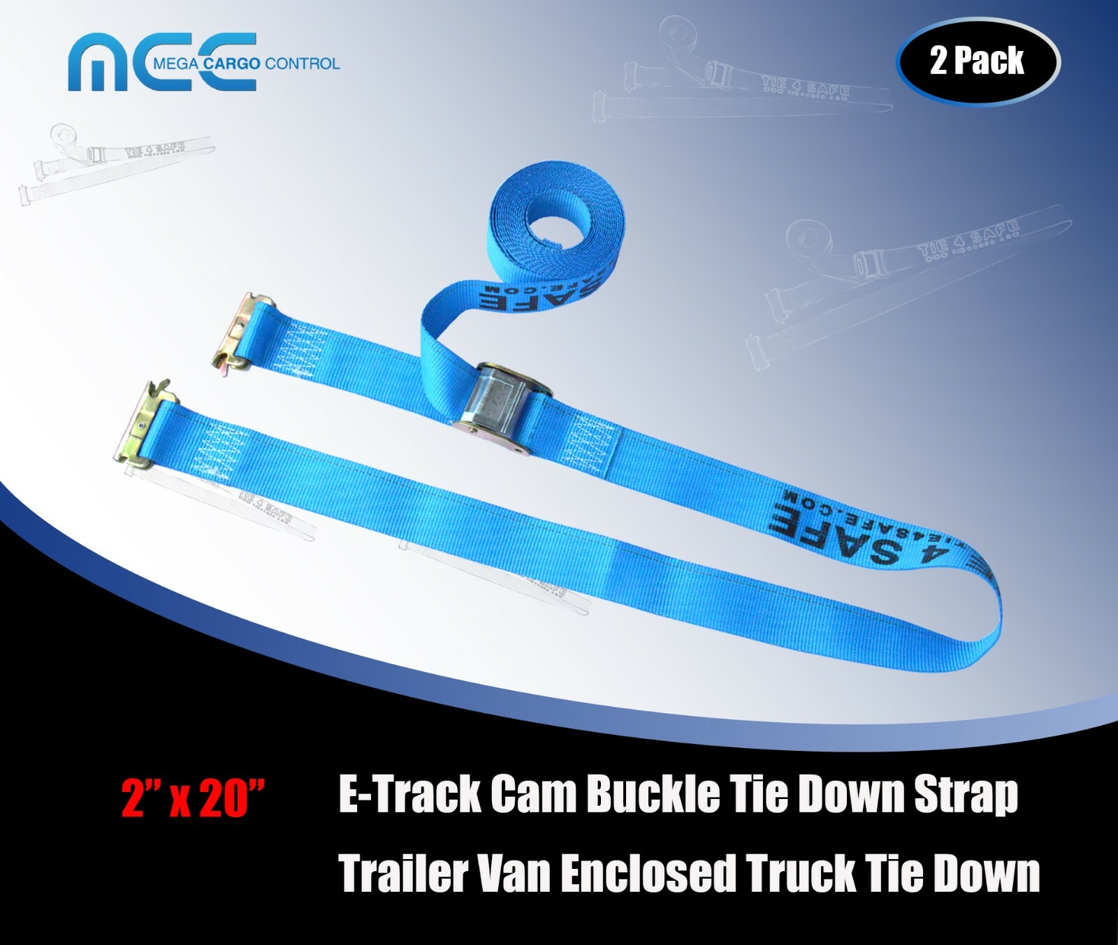 2 Pack 2' x 20' E-Track Cam Buckle Strap Truck Trailer Enclosed Cargo ...