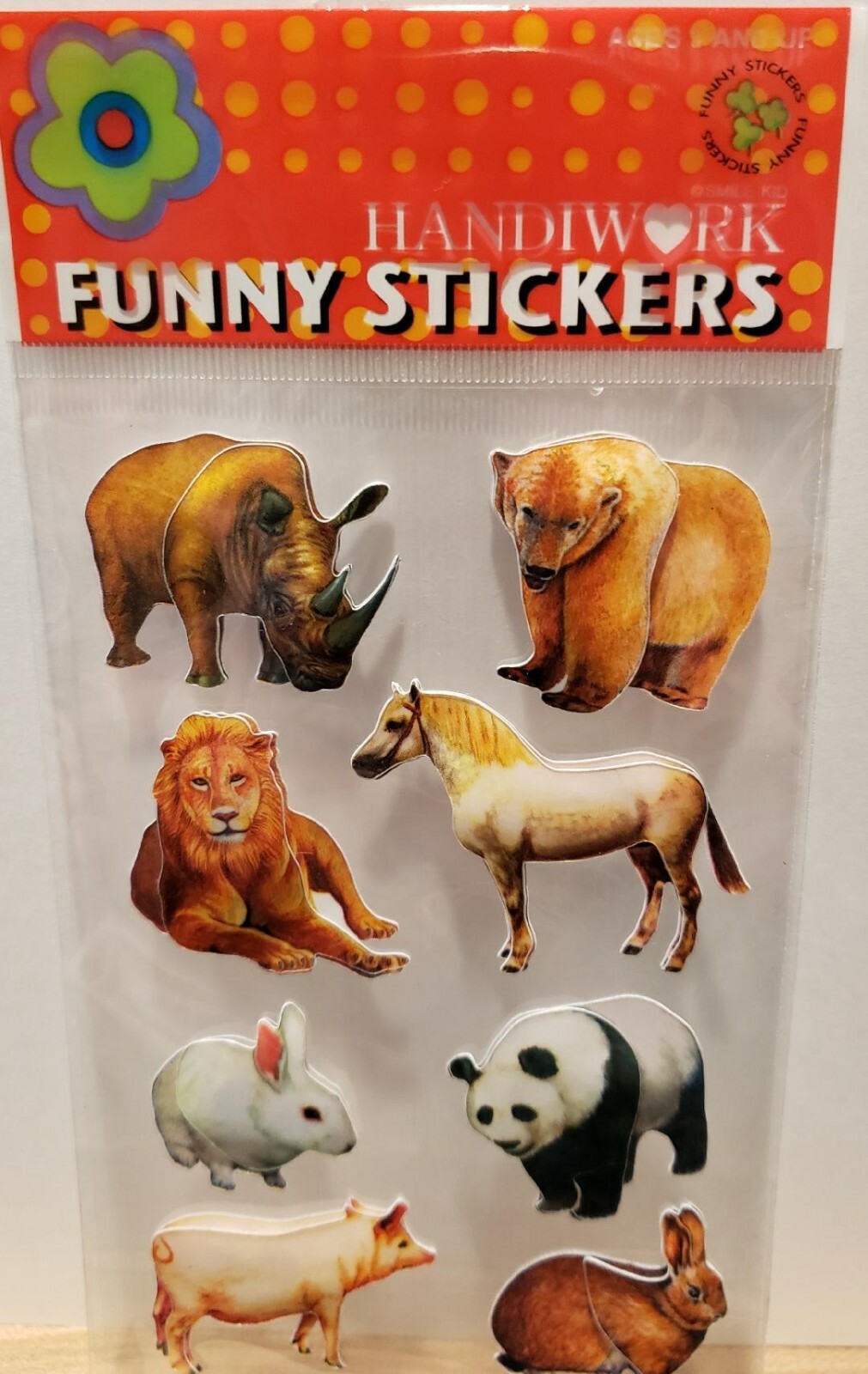 Handiwork Funny Animal Stickers Rhino Lion Horse Bear Panda Rabbits Pig ...
