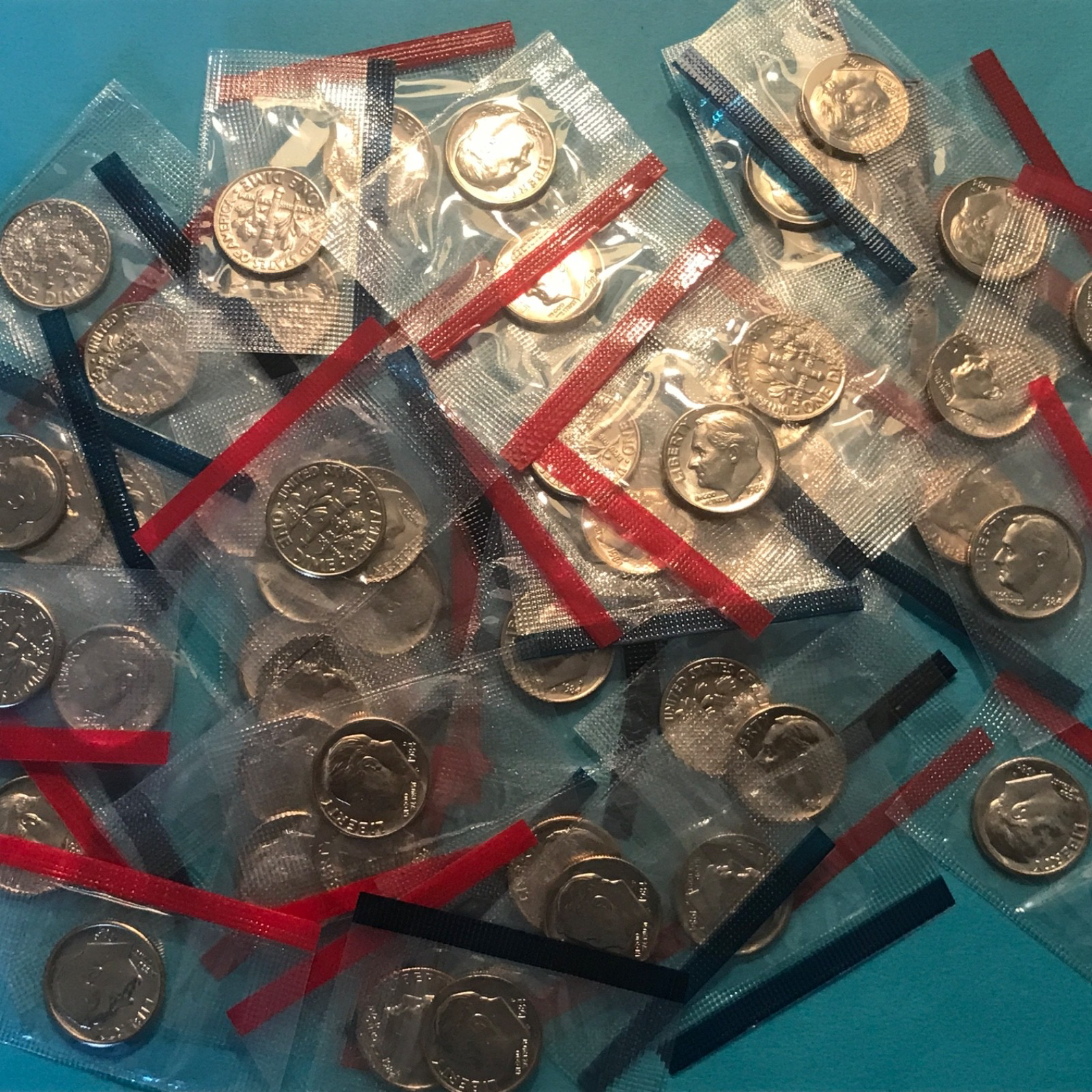 1984 P&D Roosevelt Dimes 25-"P"&25-"D" Mint Cello Unc 50 Coins FREE ...