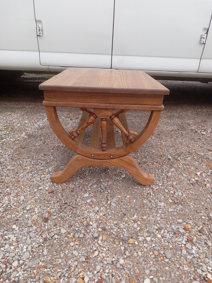 Mid Century Solid Oak Wagon Wheel End Table / Side Table (ET252) | eBay