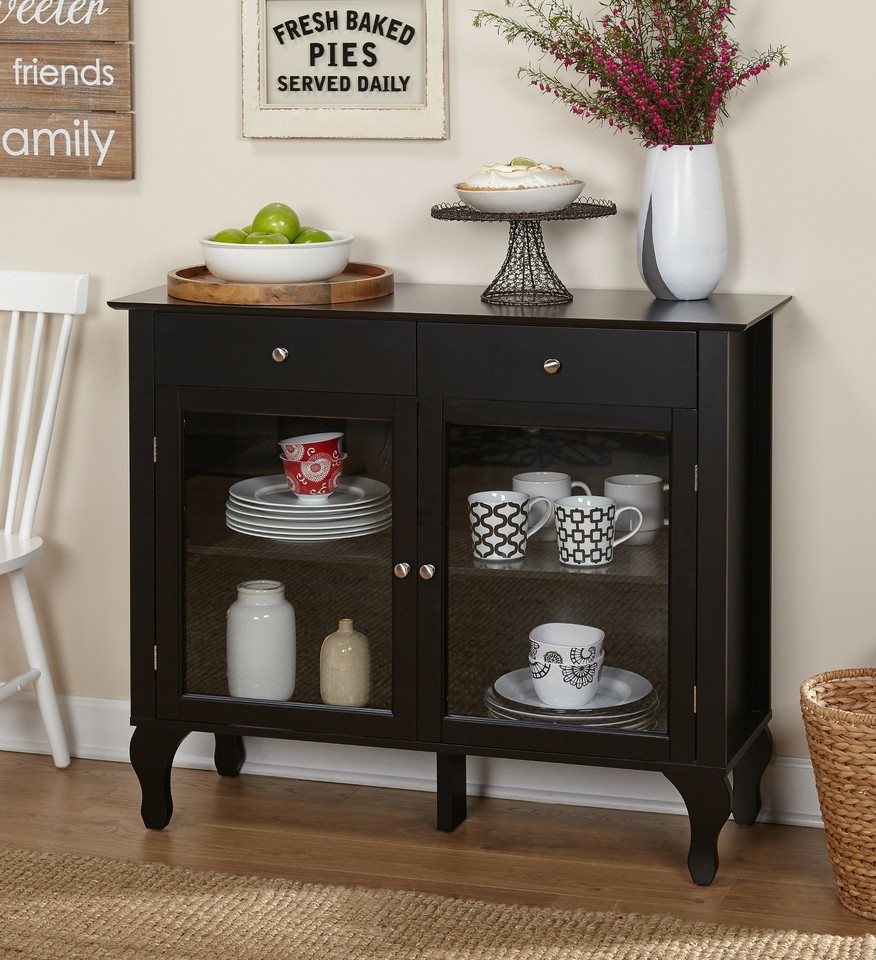 Black Wooden Buffet Console Server Storage Dining Curio Display Table ...