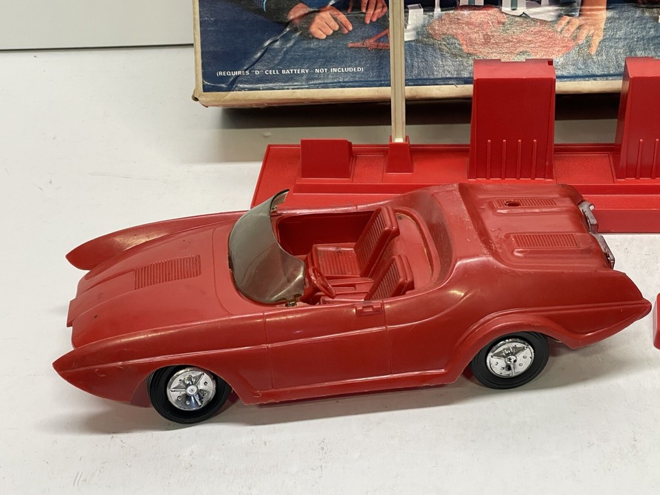 Vtg Topper Toys Johnny Service Gas Station w/ Project Car Fuel Pumps ...