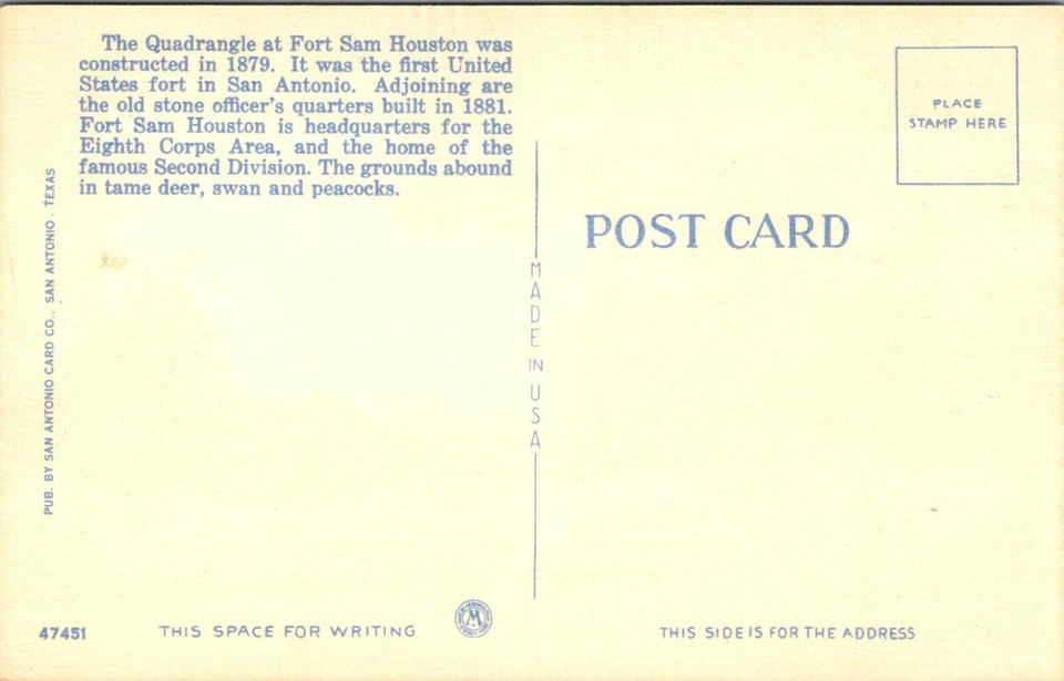 Quadrangle Fort Sam Houston San Antonio Texas Linen Postcard | eBay