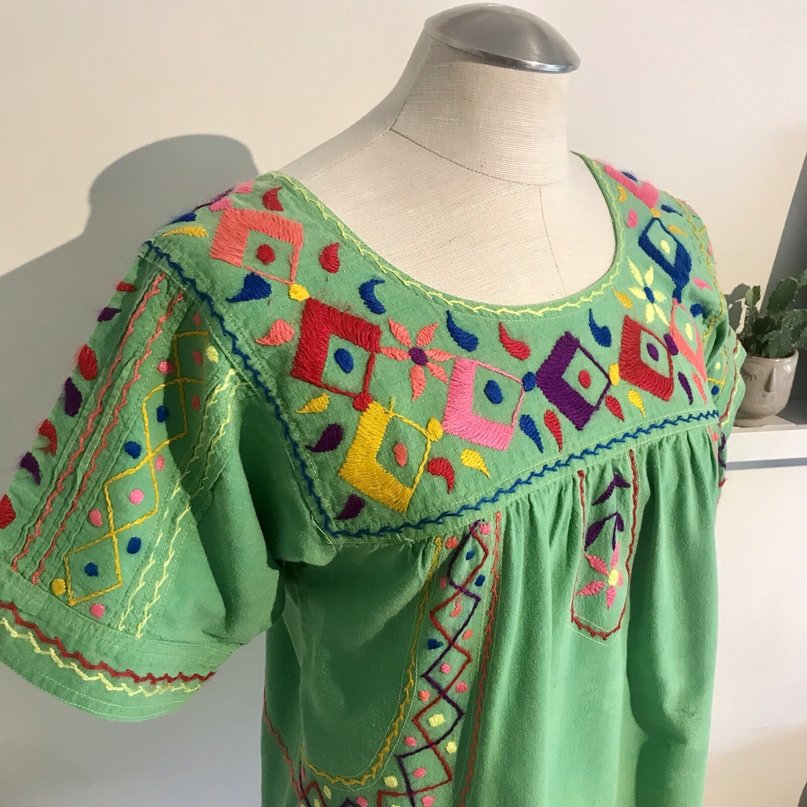 Vintage Mexican Embroidered Tunic Top, 1970s, Floral,… - Gem