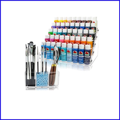 Crystal Clear Acrylic Paint Organizer & Brush Holder Set - 3 ...