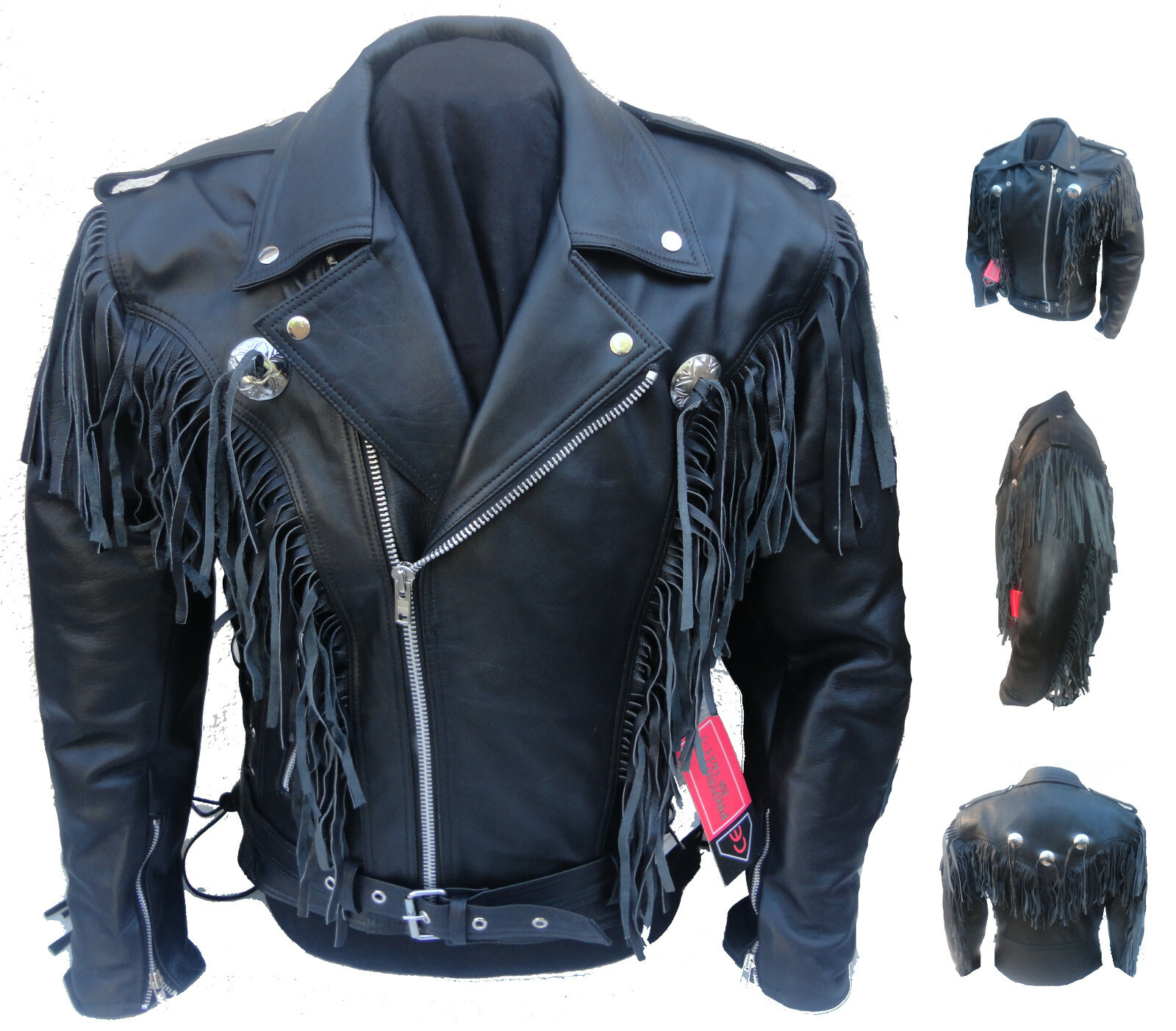 Mens CE Armoured Motorcycle Cowboy Tassel Fringe Cruiser Leather Jacket ...
