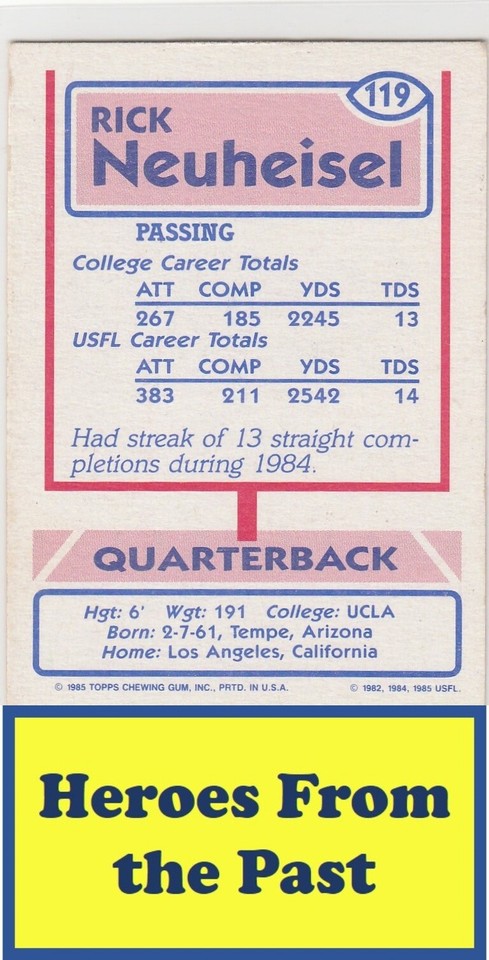 1985 Topps USFL #119 Rick Neuheisel 052-K | eBay