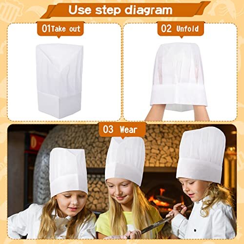 60 Pack 8 Inch Kids White Chef Hats Non Woven Chef Toques Chef Caps ...