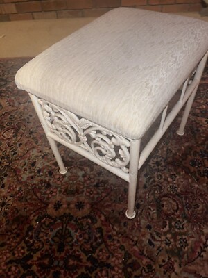 Vintage Metal Vanity Bench Off White Decorative Scroll Ends Sturdy ...