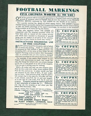 "The Leader" Football Pools information sheet 1935 | eBay UK