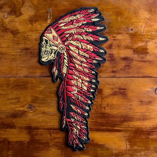 Indian Chief Feathered Headdress Skull Biker Indian Chief Embroidered ...