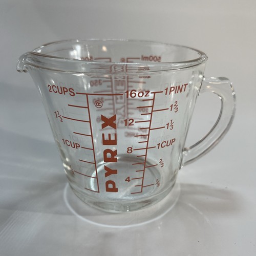 Vintage Pyrex 2 Cup Glass Measuring Cup #516 D-Handle 16 oz 1 Pint Red ...