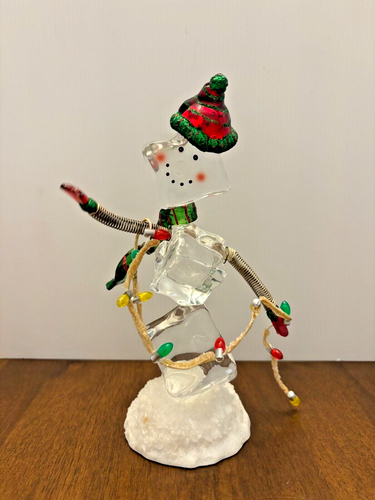 Acrylic Ice Cube Snowman Christmas Decor Free Standing Lighted 8 Inches ...