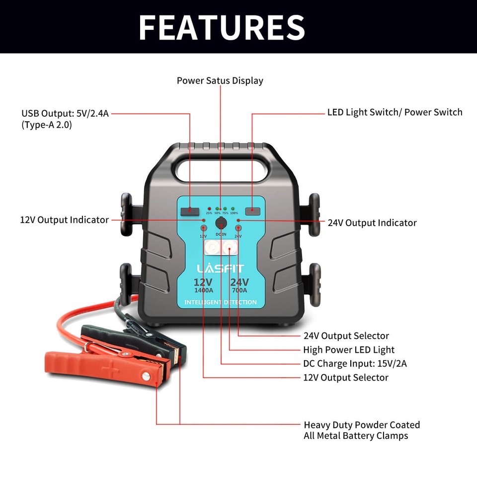 Car Jump Starter Portable 24V 700Amp / 12V 1400AMP Heavy Duty Truck ...