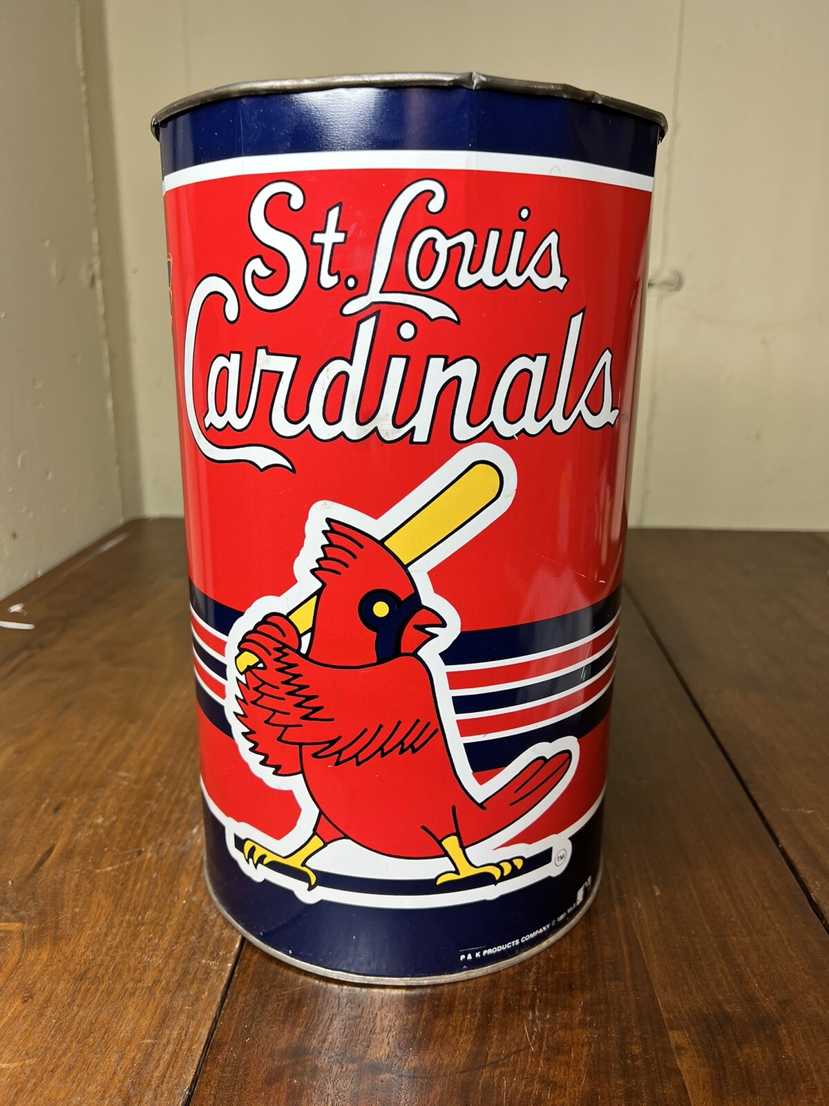 P & K PRODUCTS ST LOUIS CARDINALS TRASH CAN MLB BASEBALL 3 STRIPE 1991 ...