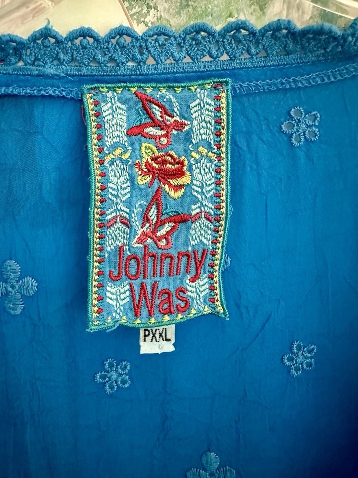 Johnny Was Embroidered Eyelet Dress Tunic Top Women's Bright Blue 2X ...