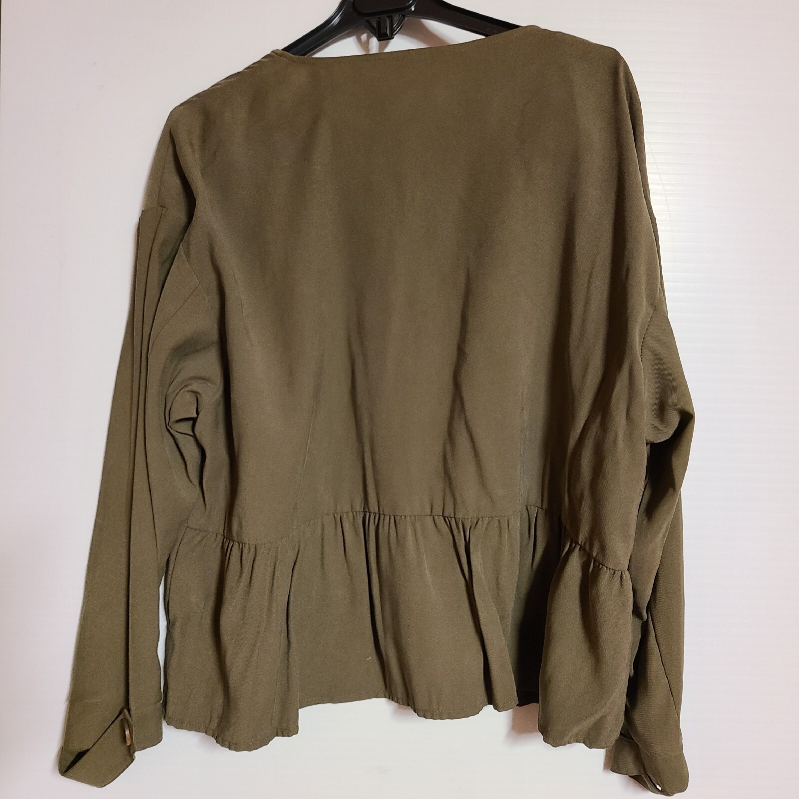 Zara Outerwear Ruffle Detail Shirt Jacket Olive Size L | eBay