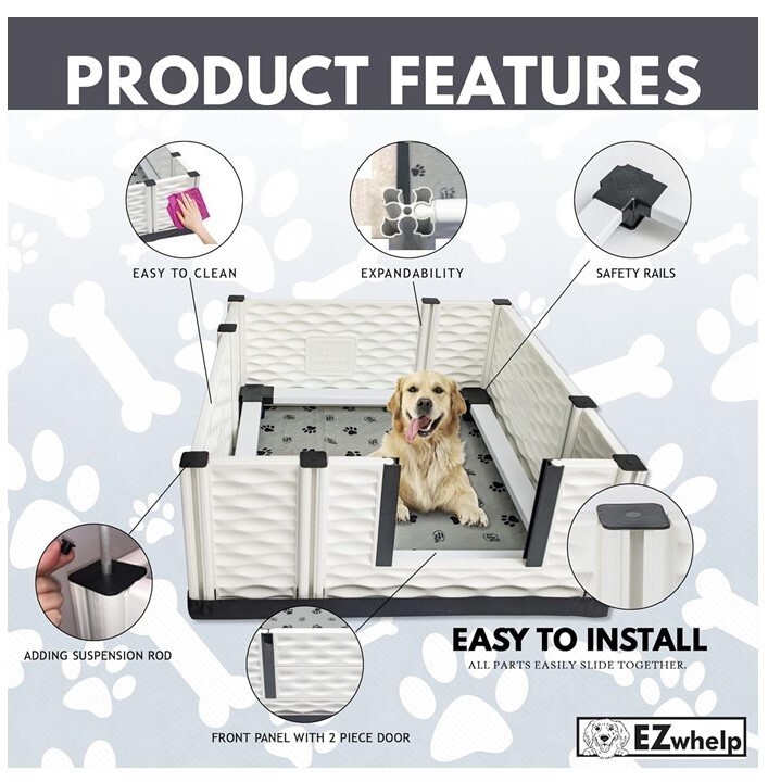 EZclassic 38"x38" Puppy Dog Whelping Box Playpen w/Rails & Liner, Black ...