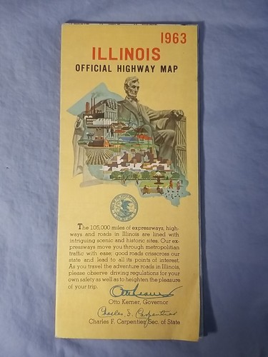 1963 Official Highway Road Map for State of ILLINOIS | eBay