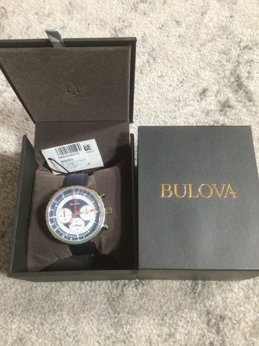 Bulova Men's Archive Series Quartz Chronograph Blue Leather Watch 46 MM ...