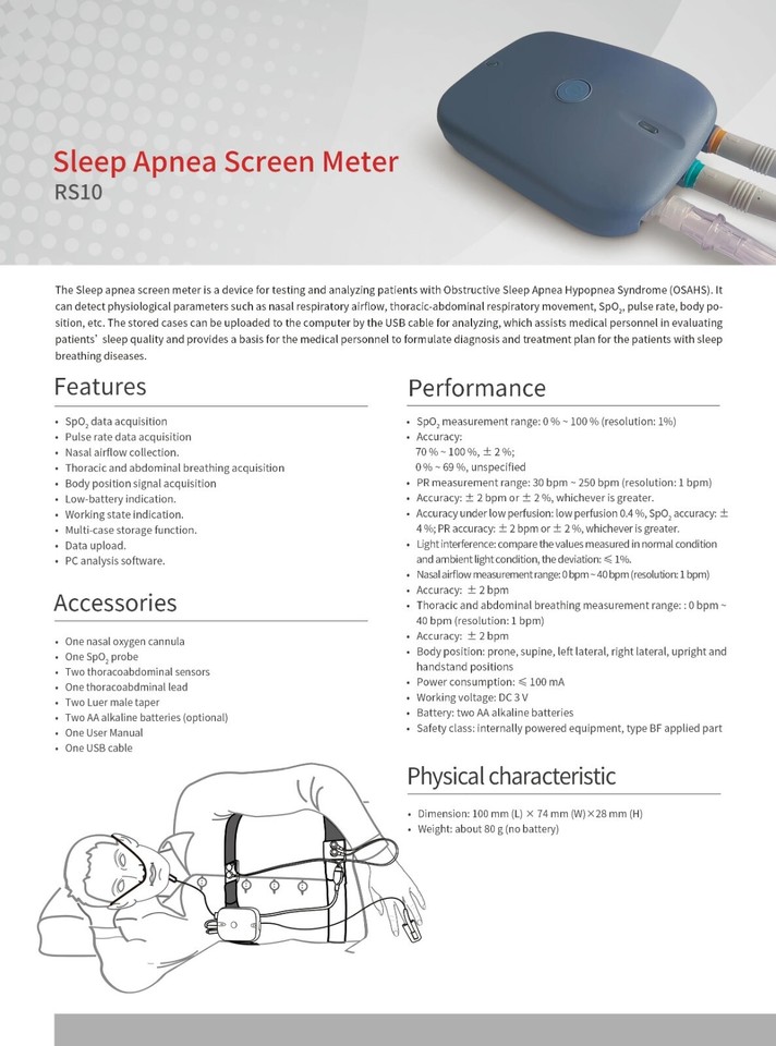 CONTEC RS10 Sleep Apnea Screen Meter Spo2 PR Nose Air Flow PC Analysis ...