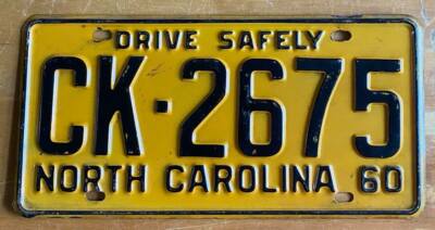 North Carolina 1960 DRIVE SAFELY License Plate NICE QUALITY # CK-2675 ...