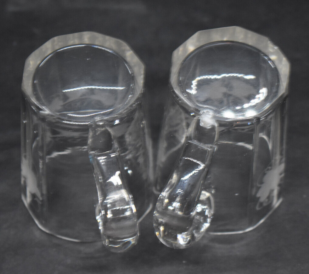 Pair of 19th Century Flint/Lead Glass Engraved Cups w/ Applied Handles ...
