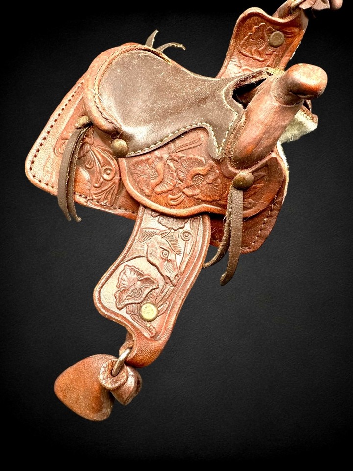 Vintage Miniature Western Saddle Salesman Sample Tooled Leather Cowboy ...