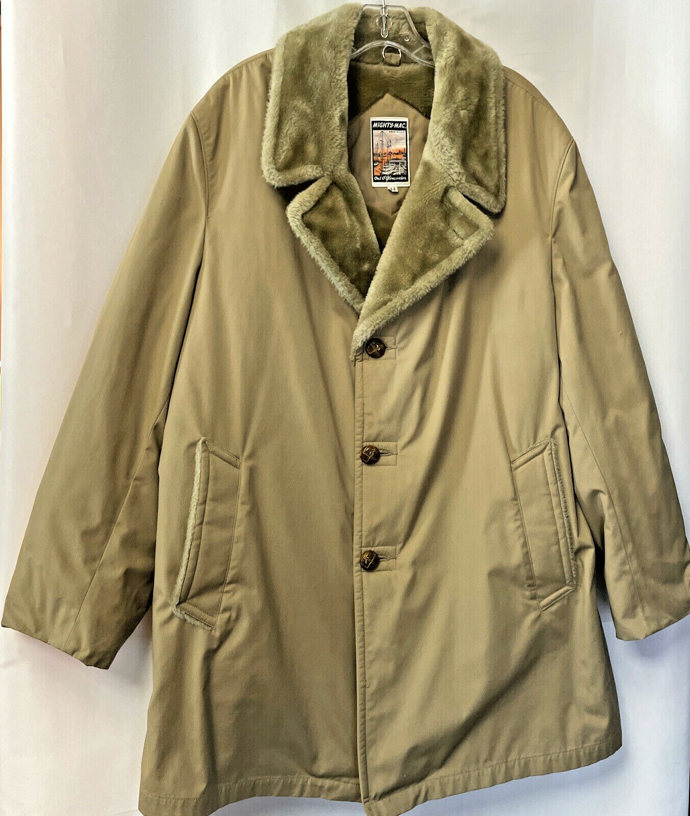 Mens vintage Mighty Mac 44 tan coat USA faux fur coll… - Gem