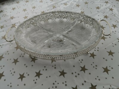 Glass Nibbles Snacks Relish Tray Dish in Holder with 4 compartments ...