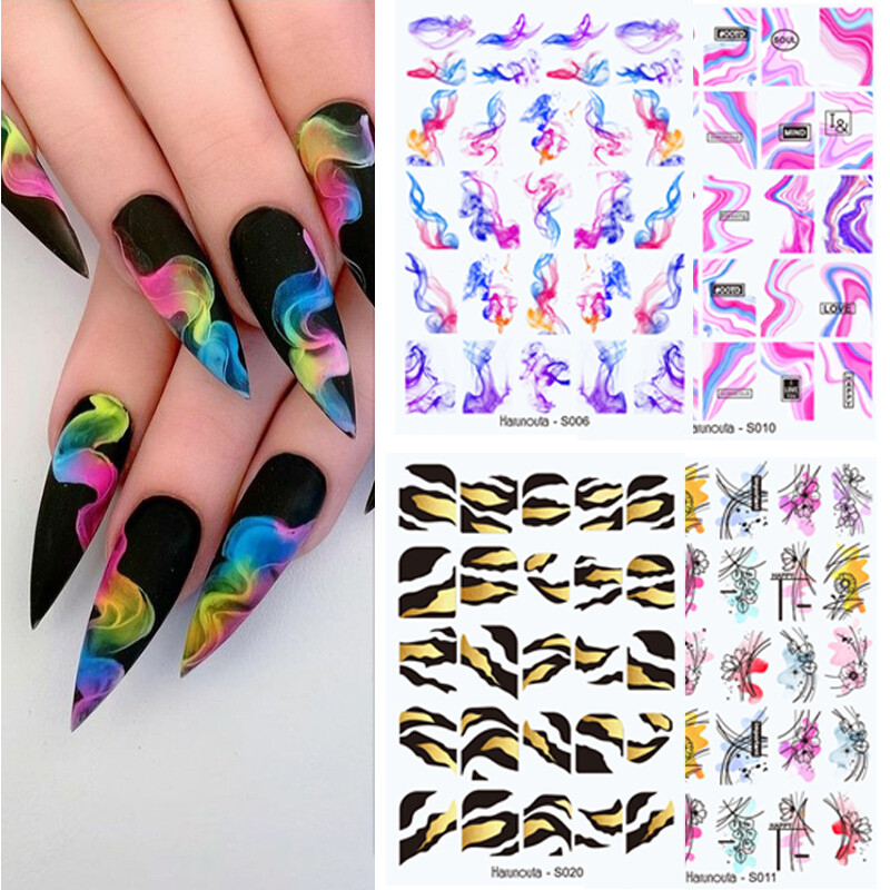3D Nail Stickers Decals Butterfly Transfer Nail Sliders Abstract ...